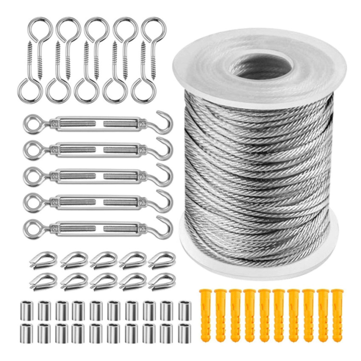 56PCS/Set 30 Meter Steel PVC Coated Flexible Wire Rope Soft Cable Transparent Stainless Steel ...