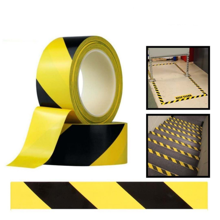 Black & Yellow Floor Tape 48mm x 30m Floor Safety Caution Warning Tape PVC Floor Marking Tape ...