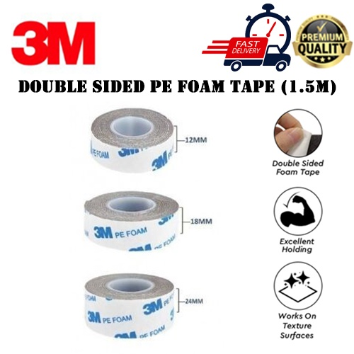 3M DOUBLE SIDED PE FOAM TAPE SELF DIY DOUBLE SIDE TAPE (1.5M) - 12MM ...