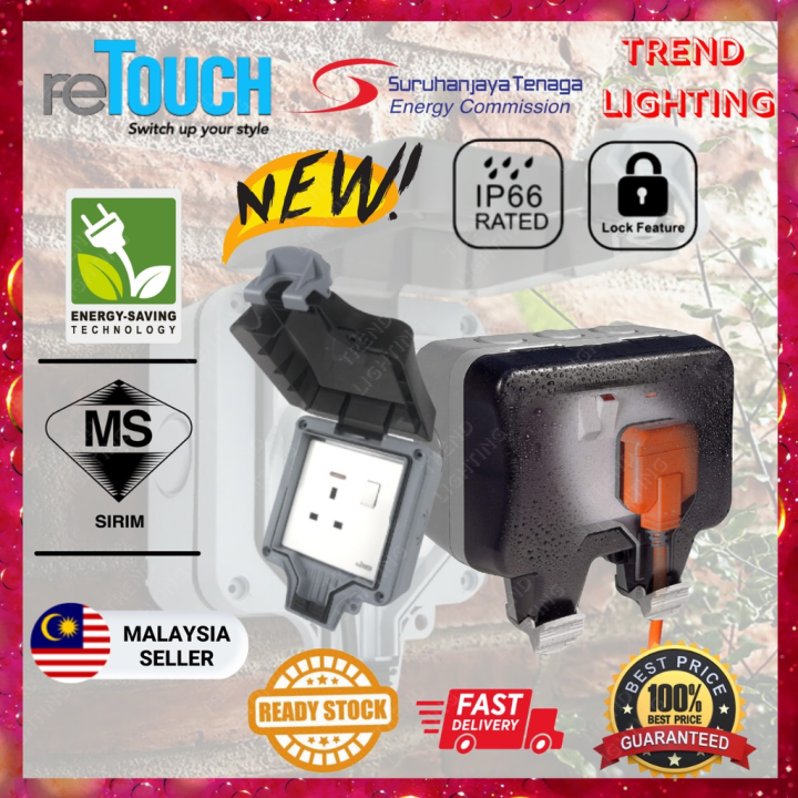 [SIRIM] Waterproof Cover IP66 With 13A Socket Neon Ultra Rimless Wall ...