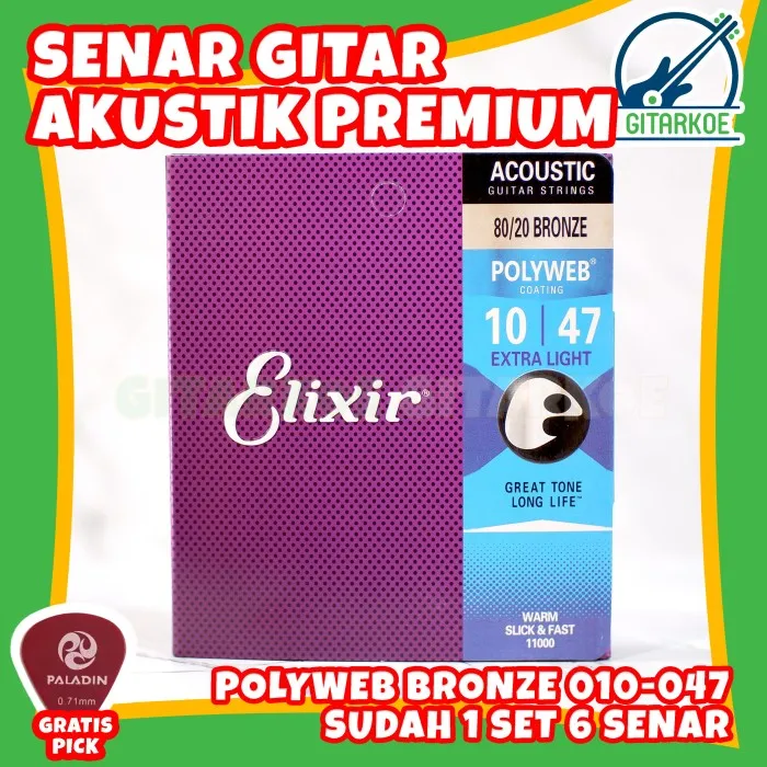 Senar Gitar Elixir Akustik Ukuran 010 Polyweb Bronze Anti/Tahan Karat ...