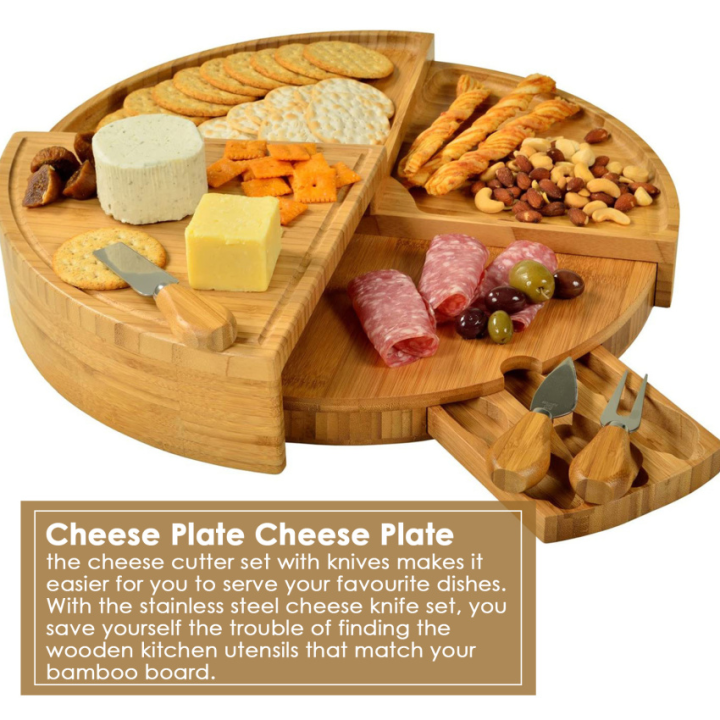 【Ready Stock+100% Original】Bamboo Cheese Board With Kni-ves, Cheese ...