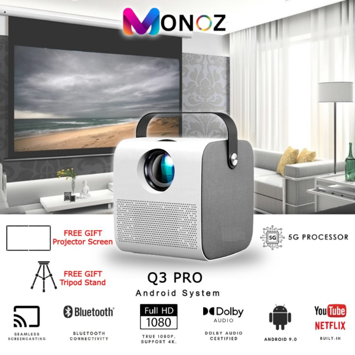 MONOZ Q3 PRO Portable Smart Mini 4K Full HD Projector IOS Android WiFi Bluetooth HDMI Projector ...