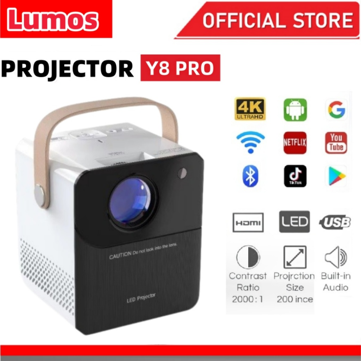 Projector Y8 Portable Smart Mini 4K UHD 6000 Lumens Projectors Android HDMI USB AUDIO Multi ...