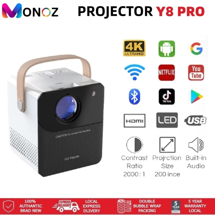 Monoz Projector Y8 Pro Portable Mini 4K UHD 6000 Projectors Android ...