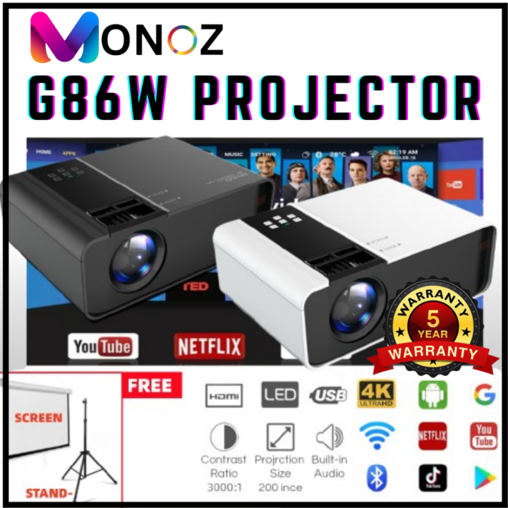 NEW ARRIVAL MONOZ PROJECTOR G86W 4K UHD HD Portable Projector 6000 ...