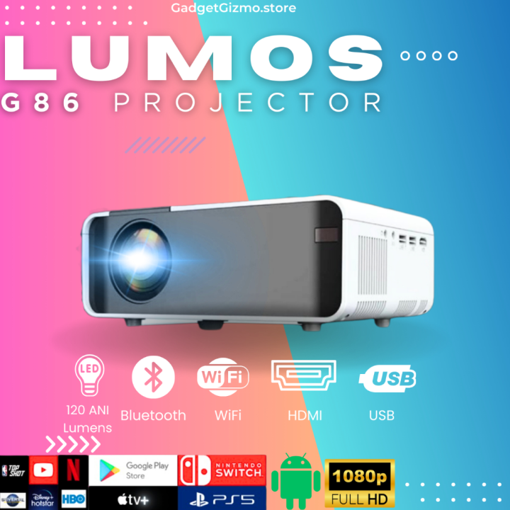 LUMOS G86 Mini Projector FULL 1080P Built-in Android System LED A80 ...