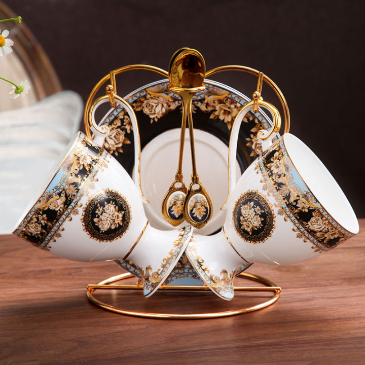 Europe Court Bone Coffee Cup Set Creative Gold Wire Porcelain Tea Cup ...