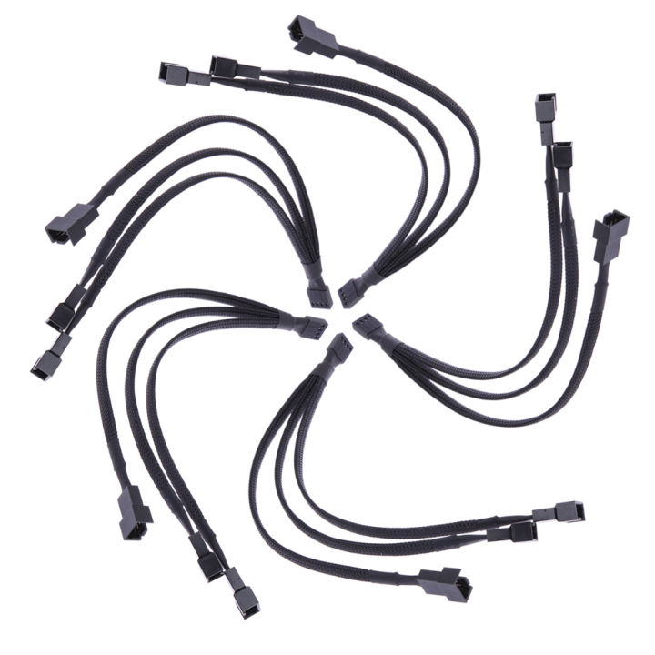 1/2/5pcs 4 Pin Pwm Fan Cable 1 To 3 Ways Splitter Black Sleeved ...