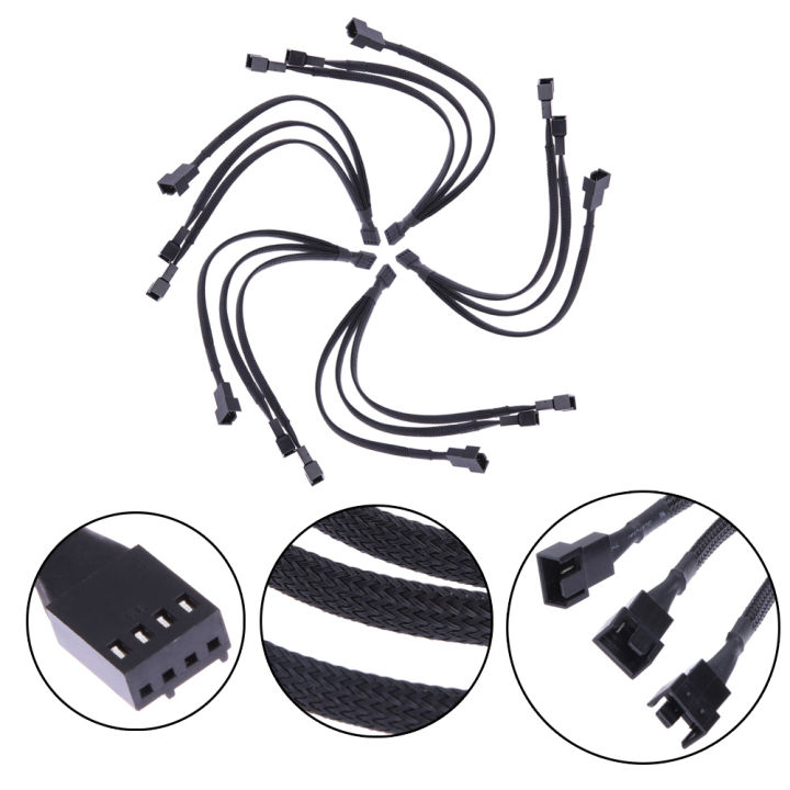 1/2/5pcs 4 Pin Pwm Fan Cable 1 To 3 Ways Splitter Black Sleeved ...