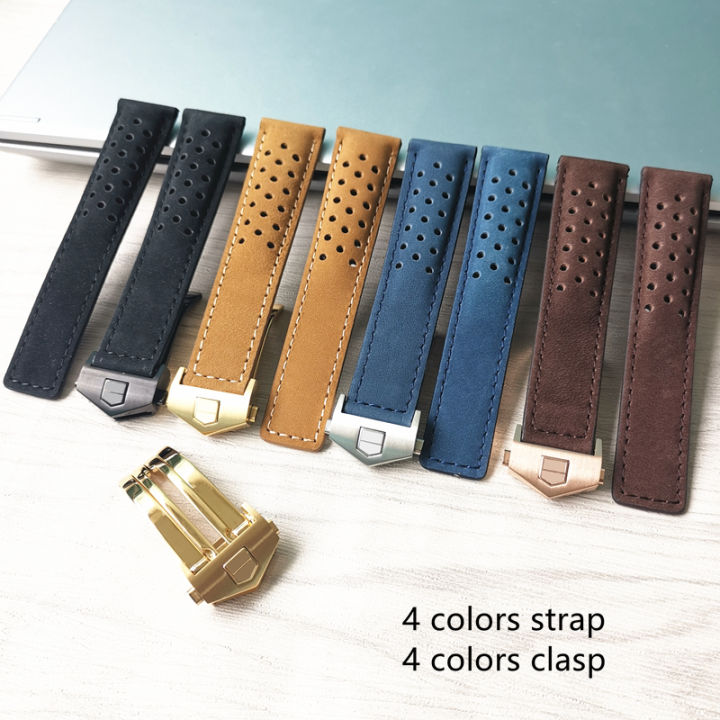 22mm Real Calf Leather Suede Watch Strap Fit For Tag Heuer Aquaracer ...