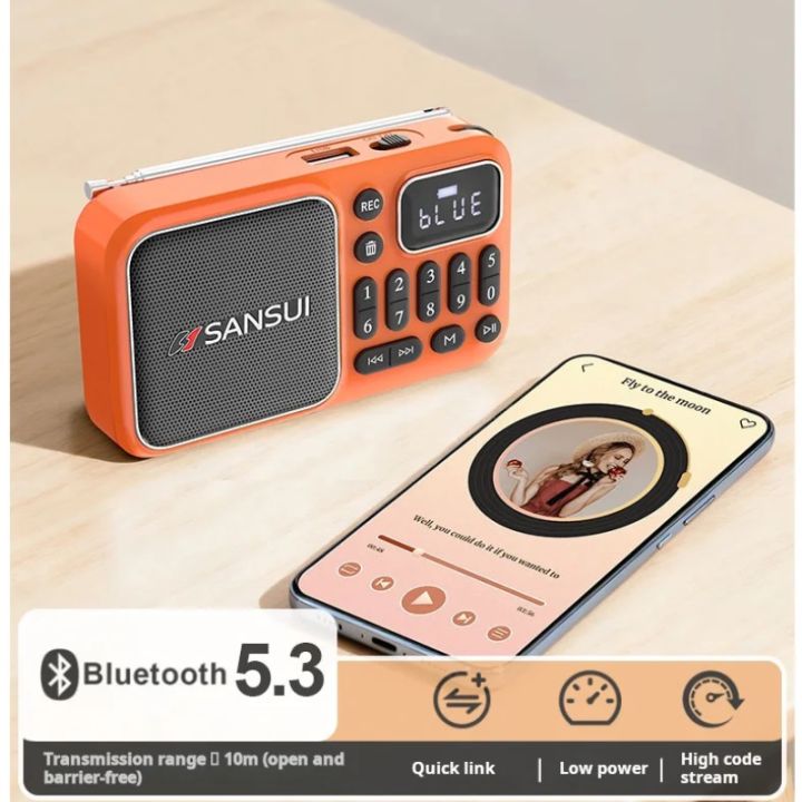 New SANSUI Retro Wireless Bluetooth Speaker Portable FM Radio Stereo ...