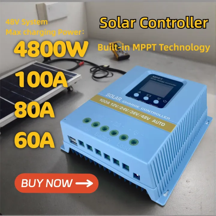 Max 100A 4800W MPPT Solar Charge Controller, 80A 60A- 12V/24V/36V/48V ...