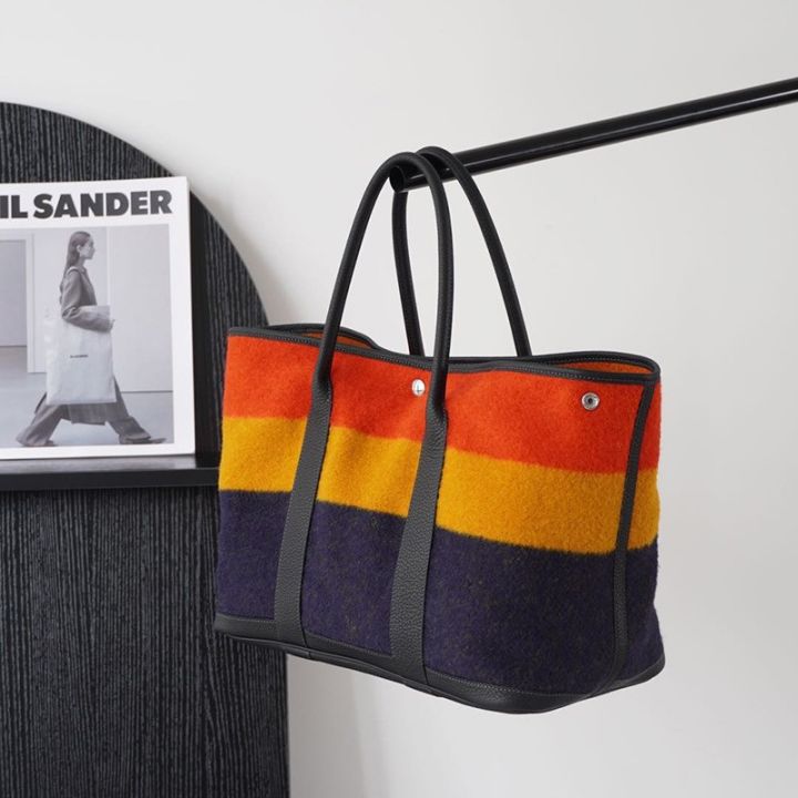 Haute couture cross-border rainbow garden bag 36 wool felt spell Ntogo cowhide, steel hardware ...
