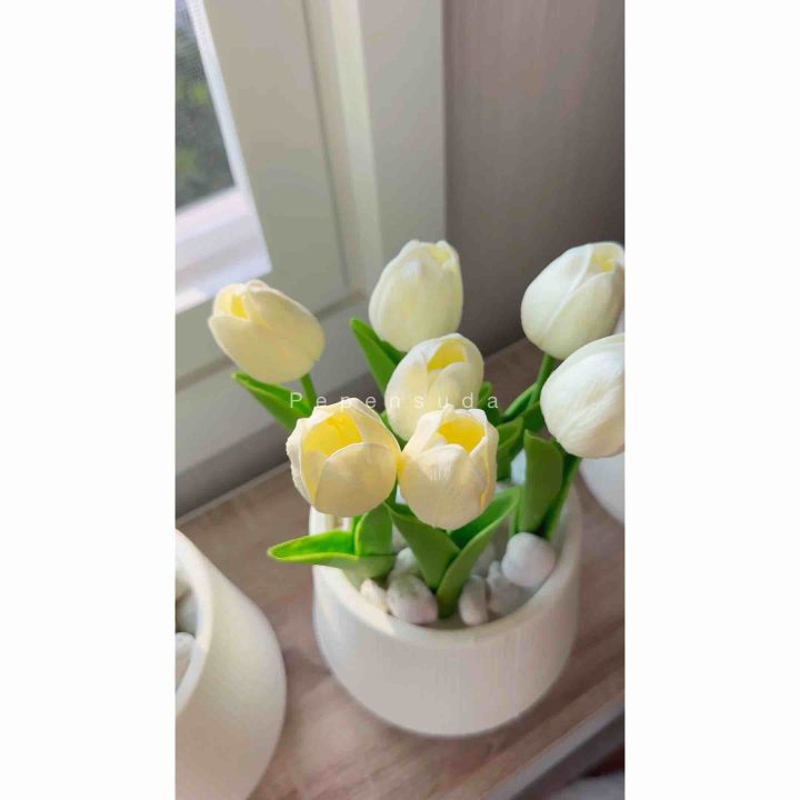 Tulip ดอกท วล ปปลอม พร อมกระถางโมเด ร น 5 น ว ตกแต งห น Lazada Co Th