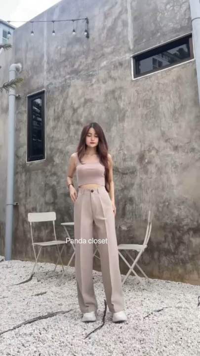 ใหม่ล่าสุด PD32 กางเกงลายริ้วขากระบอกกลางผ้าไอด้า พร้อมส่ง | Lazada.co.th