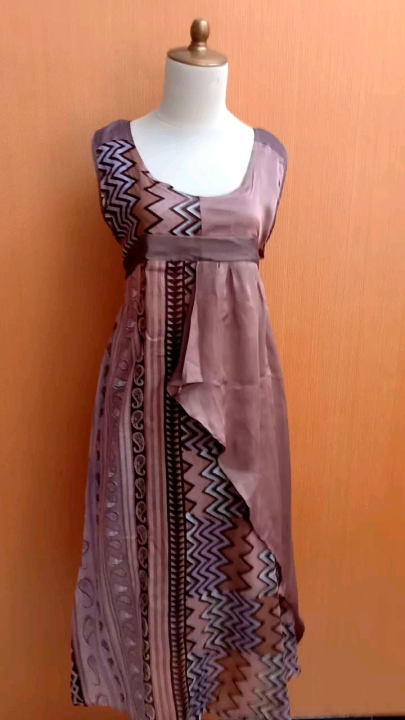midi maxi dress wanita coksu coklat motif batik M L cewek santai ...