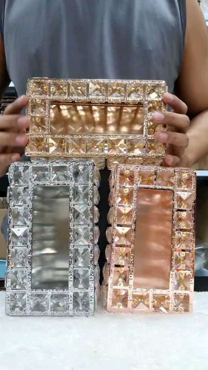 Singapore European Style Crystal Glass Tissue Storage Holder Golde ...