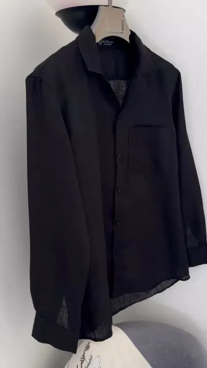 Men’s Black Relaxed Fit Linen Shirt – Lightweight Summer Button-Up ...