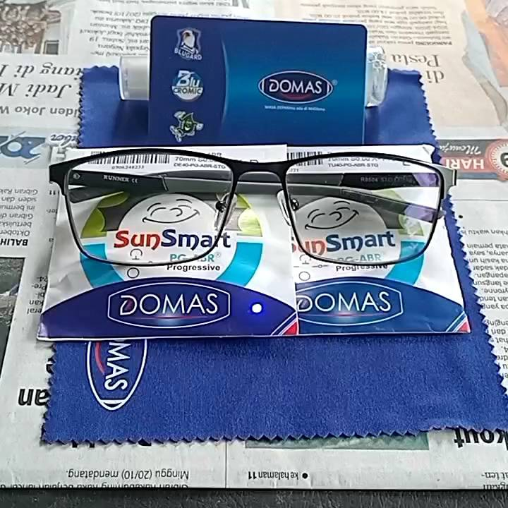 DOMAS KACAMATA BACA PLUS PROGRESIF LENSA DOMAS BLUE CROMIC FHOTOCROMIC BLUE RAY CRMC BENING ...