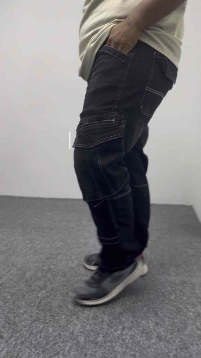 Cross chain Denim 6 pocket Men’s Cargo Jeans Multi Pocket Denim Pants ...