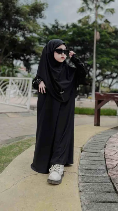 SET ABAYA BATWING GAMIS ANAK PEREMPUAN PLUS HIJAB JERSEY PREMIUM 1 ...
