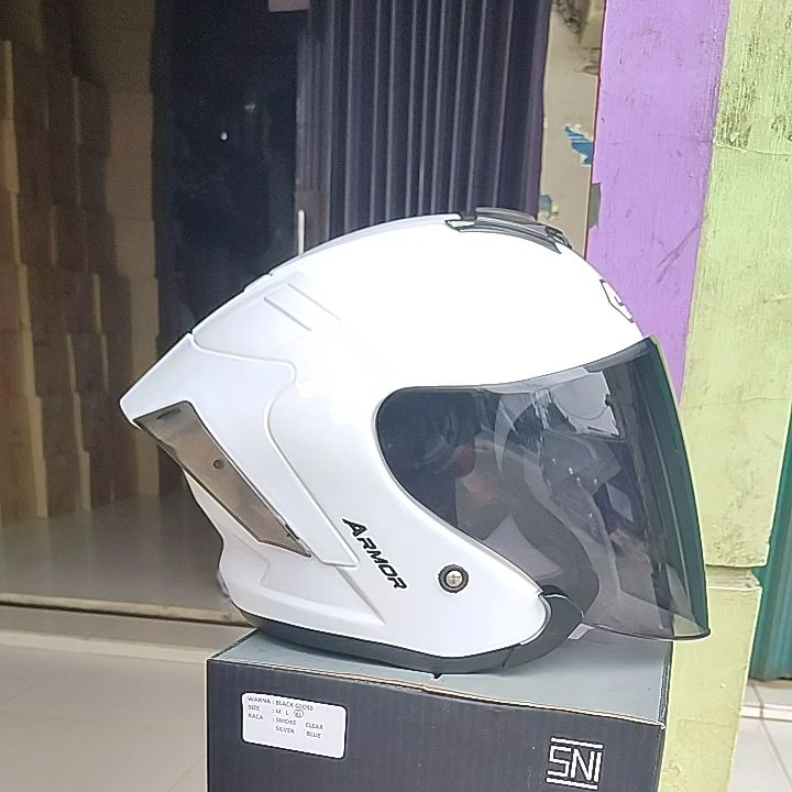 HELM JS ARMOR HALF FACE gorilla grey glossy SOLID POLOS SNI PREMIUM ...