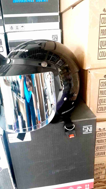 Helm KBR Leopard Putih Tanos look TTC Kairoz kronos half face pake kaca ...