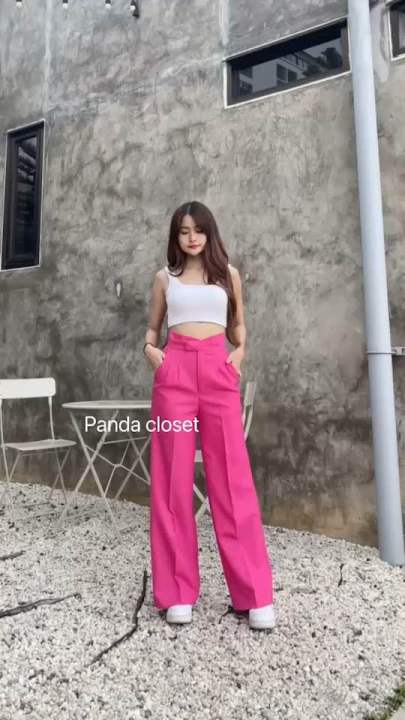 new collection PD27 กางเกงเอวสูงรุ่นขอบเอววีทรงสวยพร้อมส่ง | Lazada.co.th