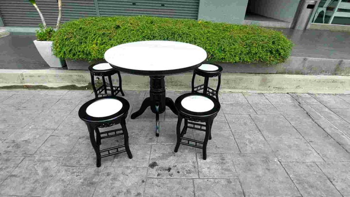 🍍MidYear Sale🔥Ming 30" Round Retro Kopitiam Marble Dining Table with 4 ...