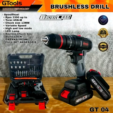 Promo BOR CORDLESS APR japan A 48V 13MM chuck besi impact drill grey ...