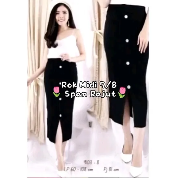 Rok Rajut Midi 7/8 Belah Depan Motif Kancing / Maks BB 60 kg | Lazada ...