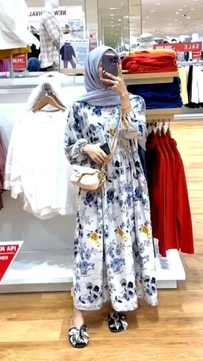 MIDI DRESS RAYON MOTIF BUNGA || DRESS WANITA KEKINIAN || DRESS MUSLIM ...