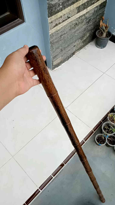 tongkat jalan kayu kelor jawa asli motif bambu lurus h455 | Lazada ...