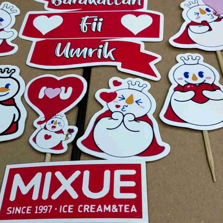cake topper mixue hiasan kue ulang tahun tema mixue (1 set sesuai iklan ...