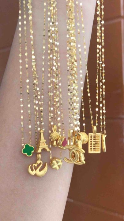 Goldandjewel 18K Saudi gold dancing chain with 24K HK gold pendant ...