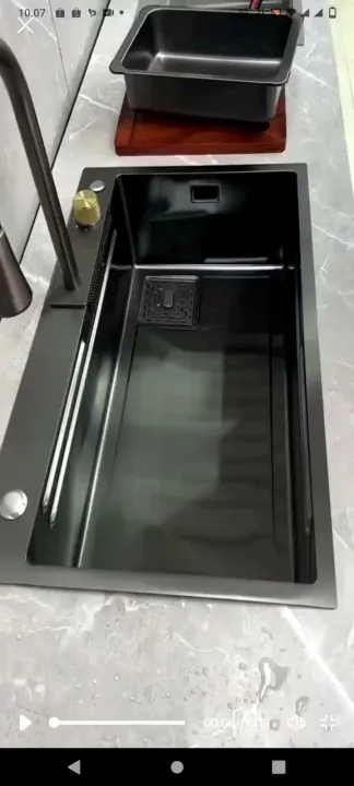 KITCHEN SINK 7545 BLACK LENGKAP KRAN TARIK WATER FALL/KITCHEN SET ...