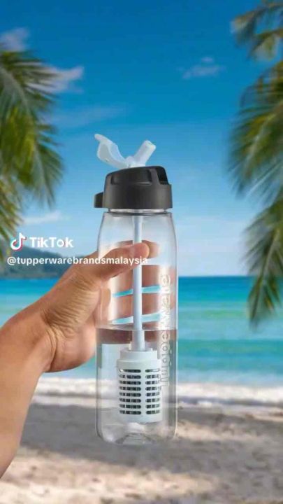 TUPPERWARE PURE & GO WATER FILTER BOTTLE SET 750 ml with straw & filter ...