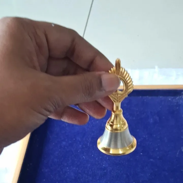 German Silver Prayer Bell - Mini Puja Bell for Altar/Pooja (Compact and ...