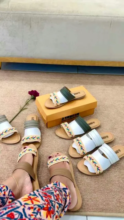 Sandal flat wanita kulit papirut garut model sol Aquila | Lazada Indonesia