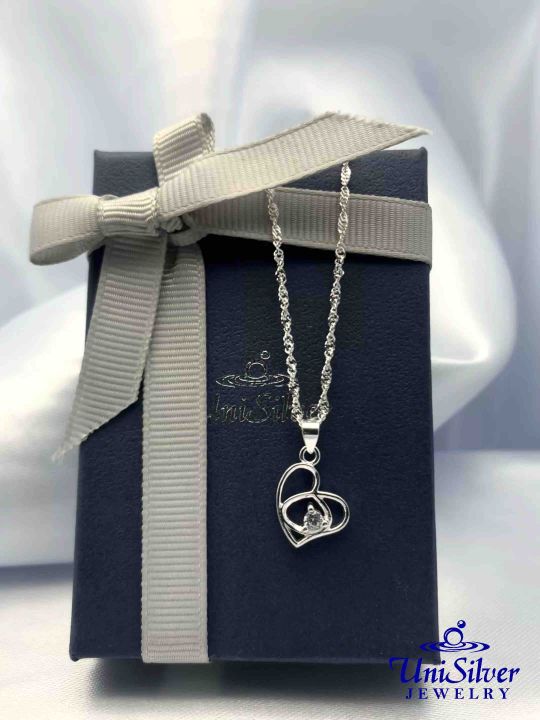 Unisilver 925 Sterling Silver Asymmetrical Heart Pendant Necklace ...