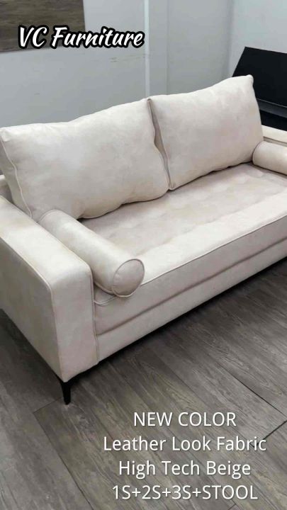 【FREE SHIPPING】VC 3 SEATER 2 SEATER SOFA HIGH TECK LEATHER LOOK FABRIC ...