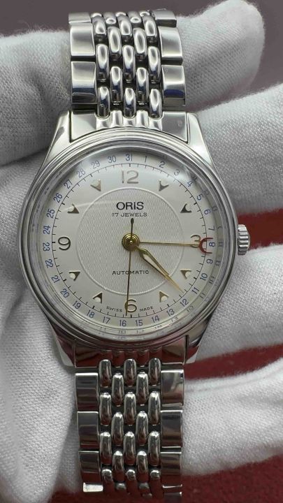 ORIS 17 Jewels Automatic สี่เข็ม เข็มชี้วันที่ก้ามปู ตัวเรือนสแตนเลส นาฬิกาผู้ชาย มือสองของแท้ ...