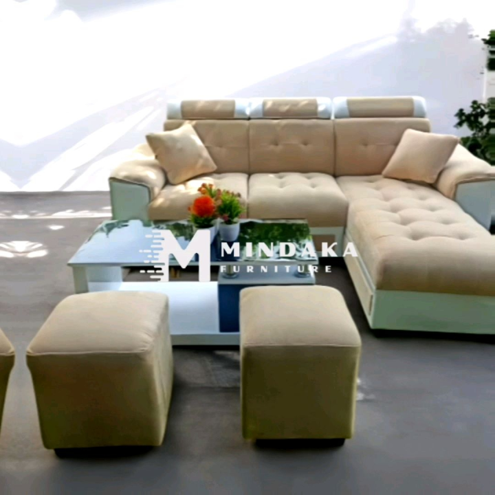 Sofa L Minimalis Fullset dengan Meja HPL dan Kursi Puff | Lazada Indonesia