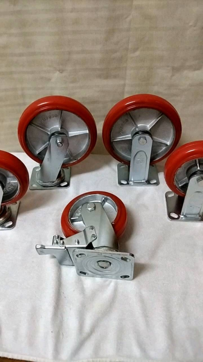 ล้อPU ล้อยูรีเทน ล้อรถเข็น ล้อแป้นหมุน ล้ออุตสาหกรรม แกนเหล็ก มีเบรค ...