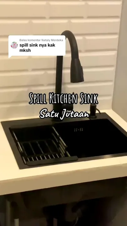Kitchen Sink 5243 Black Komplit Set Kran Tarik/Kran Fleksibel/Kran Siku ...