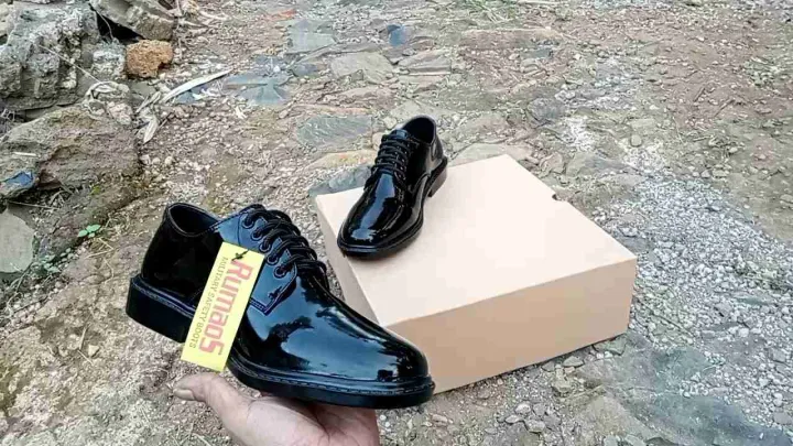sepatu PDH dinas bulat kantoran pendek kulit kilap | Lazada Indonesia