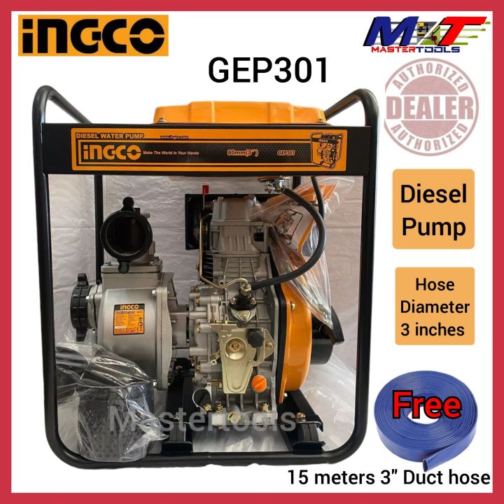 Ingco Diesel Water Pump 3 inches 5.5Hp GEP301 free 15meters 3" duct ...