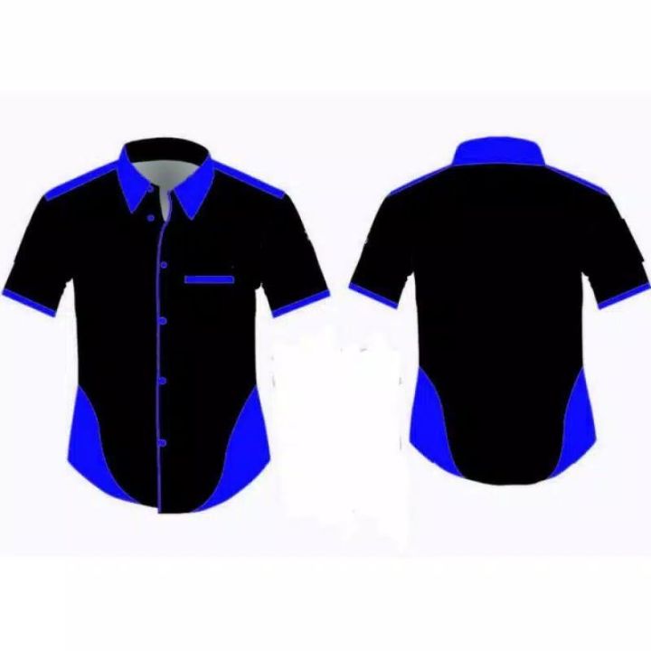 Hem polos hitam kombinasi biru/seragam kerja | Lazada Indonesia