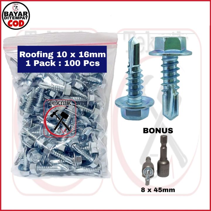 Roofing Putih 10 x 16mm 100 Pcs - Kepala Rofing Mata Sock Nut Setter ...